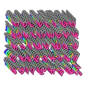 Bright Neon Scribble Doodle Alphabet PNG - Half Checkered Handwritten ...
