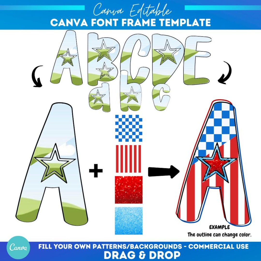 Star Canva Frame Template Alphabet | Sublimation | Custom Fill Pattern ...