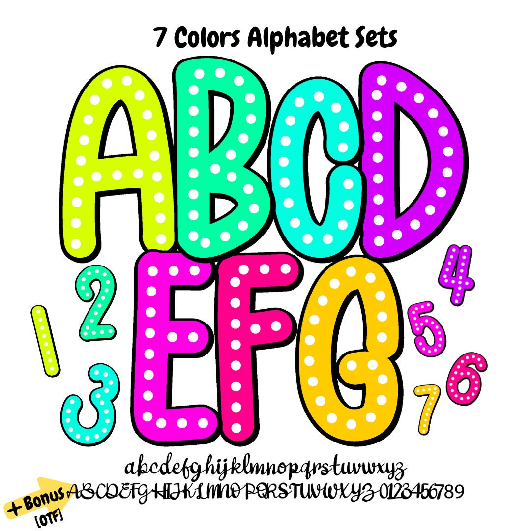 Bright Neon, Polka Dot Alphabet Png, Marquee Letters Png, Doodle Dot ...