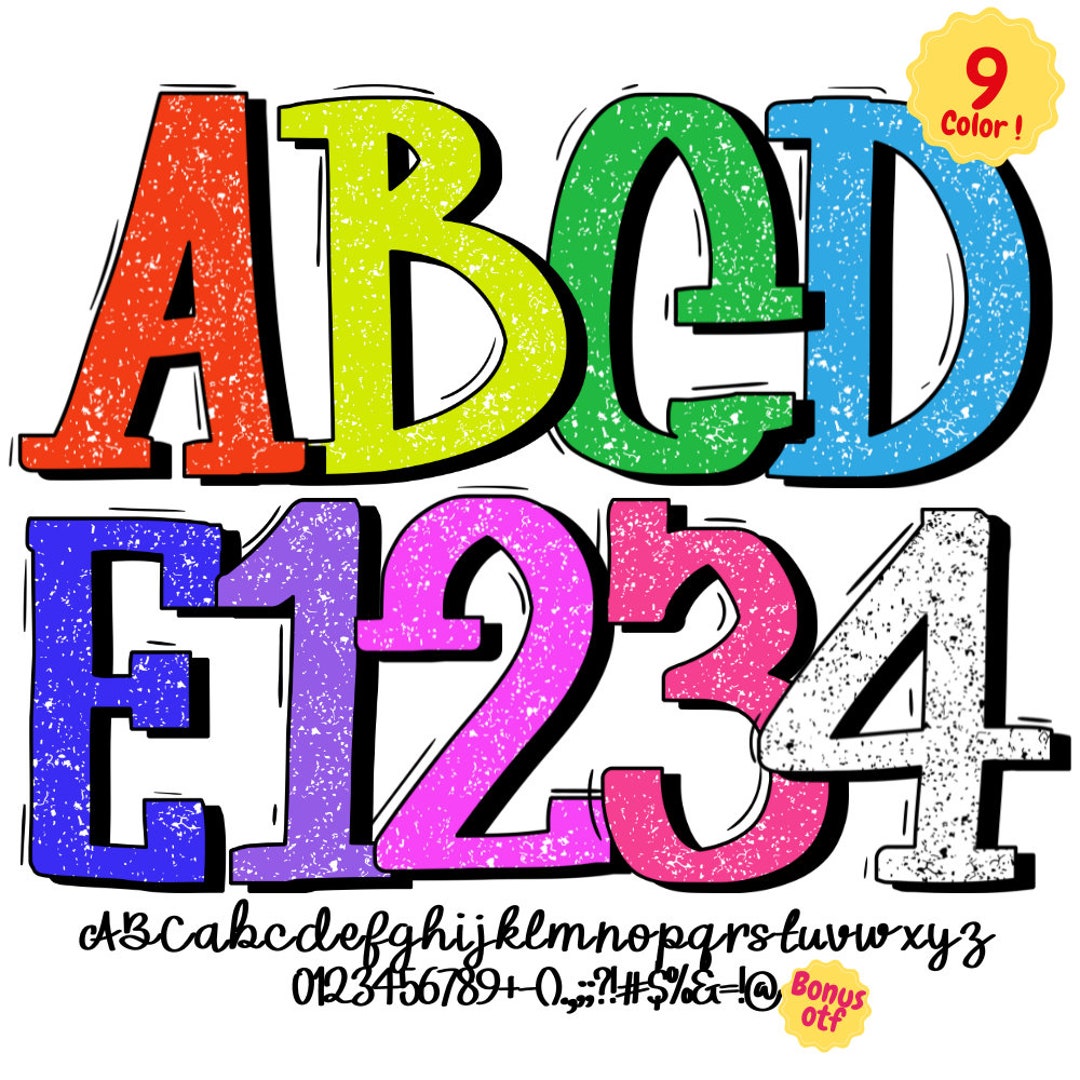 Neon Retro Doodle Letters Png: Retro, Bold, Grunge, Distressed, Hand ...