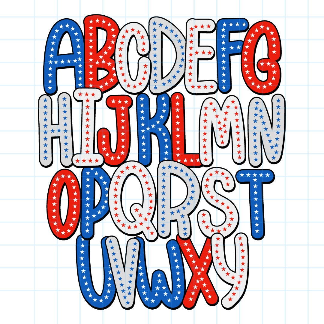 Usa Alphabet With Star Background, Independence Day Alphabet Png Bundle ...