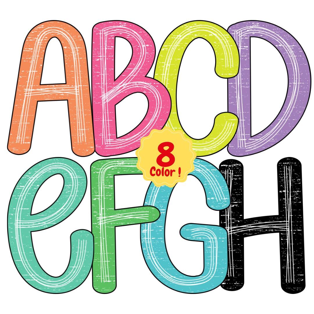 Neon Doodle Letters PNG: Grunge, Distressed, Hand-drawn Alphabet ...