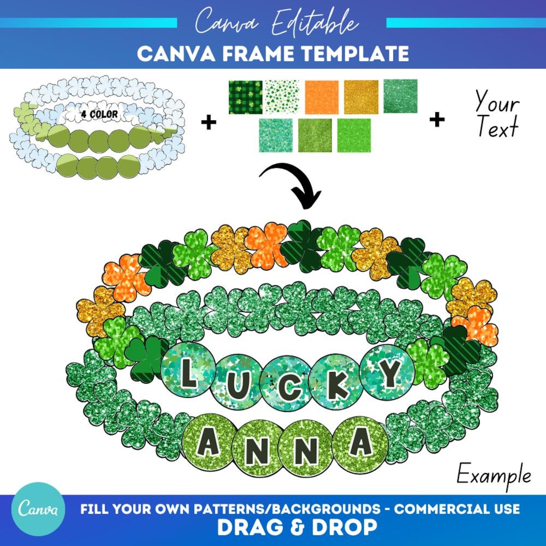 St Patrick's Day Friendship Bracelet Canva Frame | Retro Shamrock ...