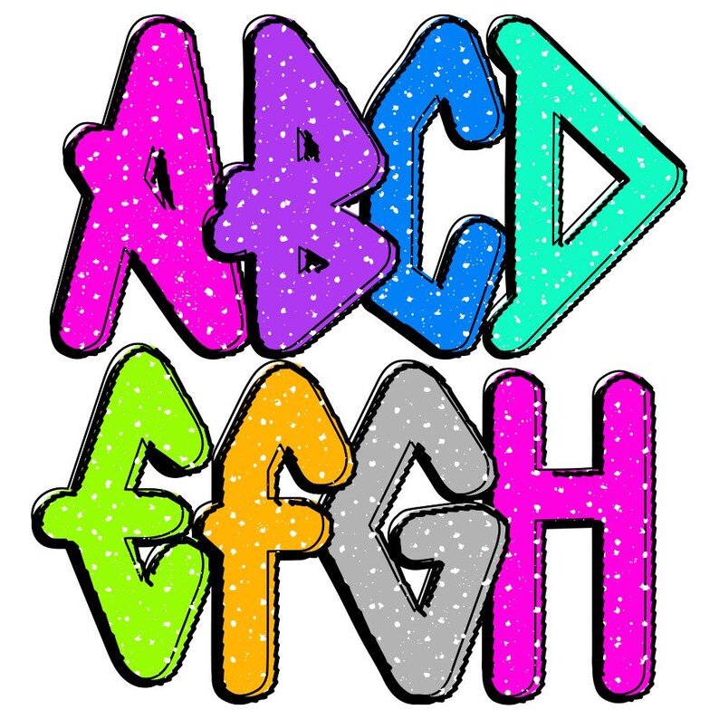 Neon Grunge Doodle Letters PNG: Retro, Distressed, Hand-drawn Alphabet ...