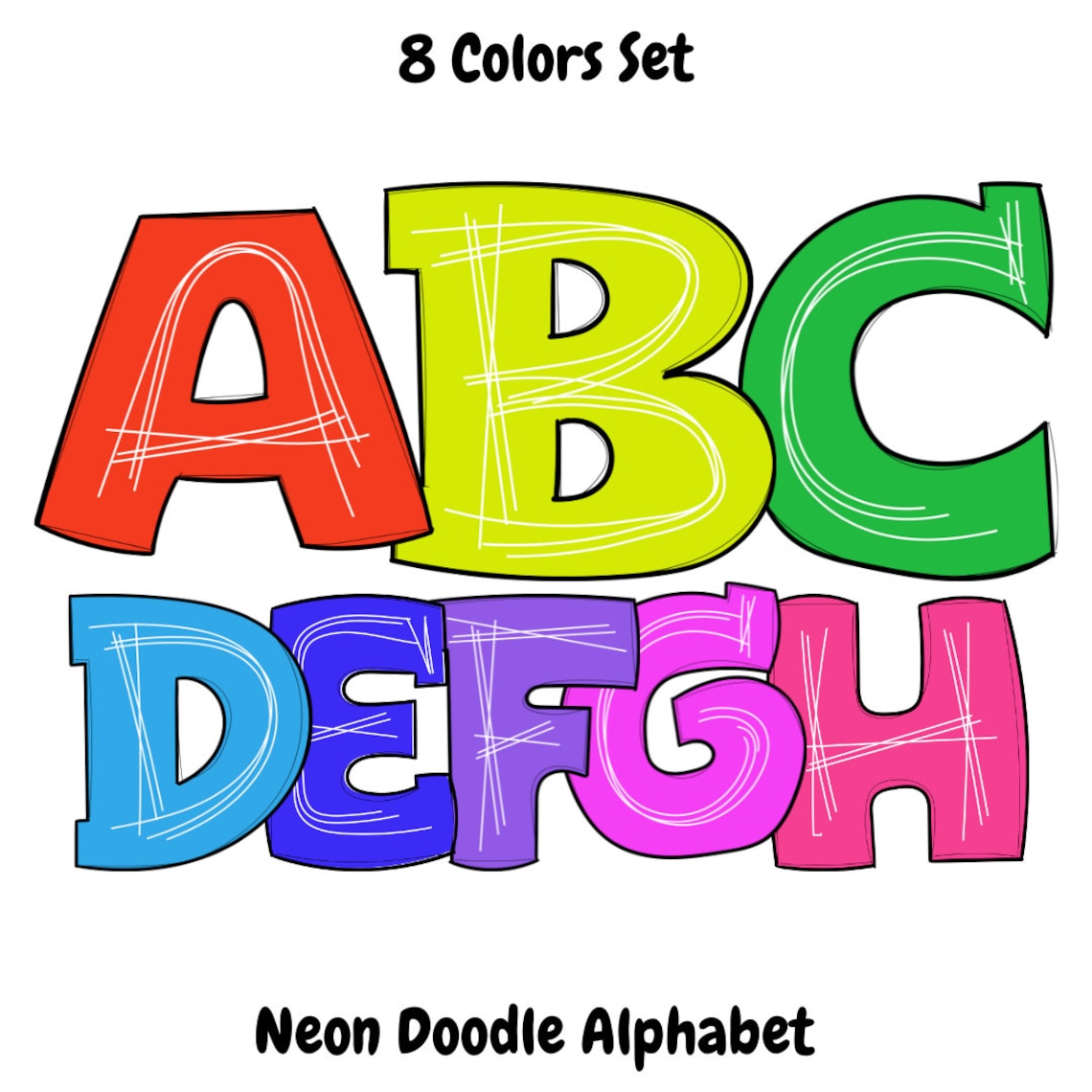 Colorful Bold Scribble Alphabet Png, Doodle Alphabet Bundle Png, Bright ...