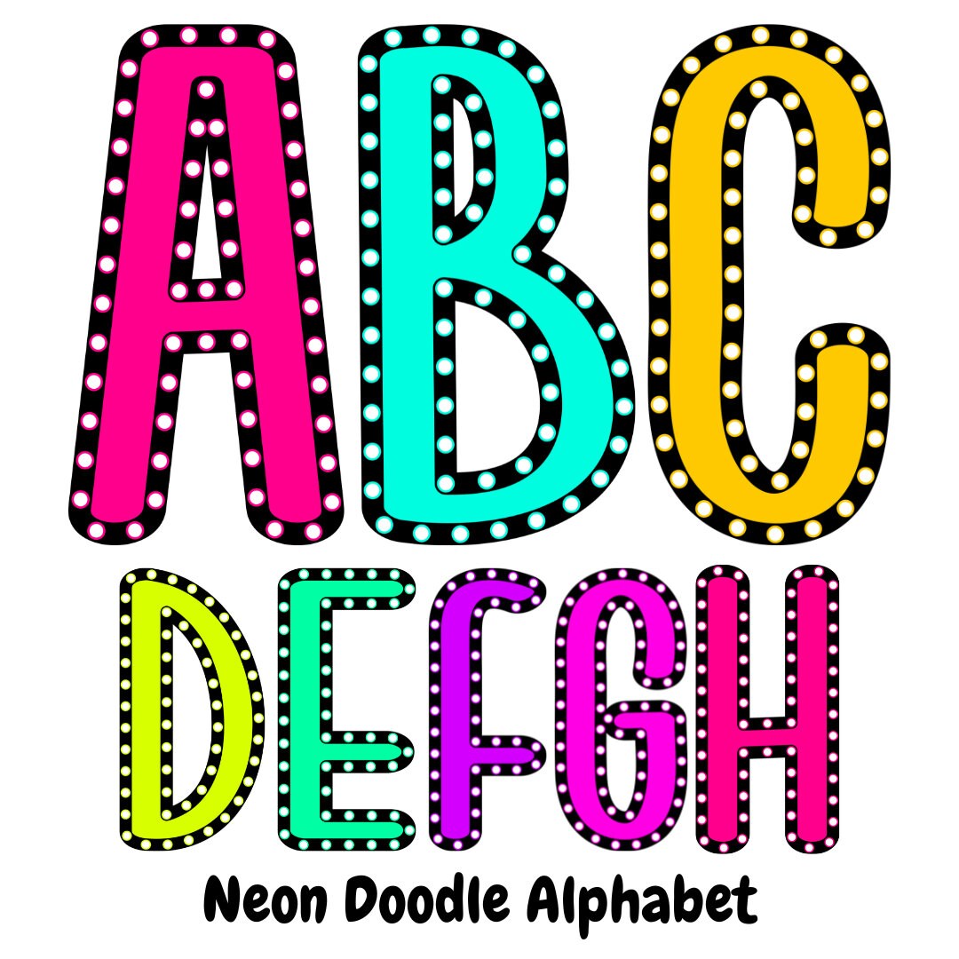 Bright Neon Dalmatian Dots Font: Polka Dot Alphabet, Marquee Letters ...