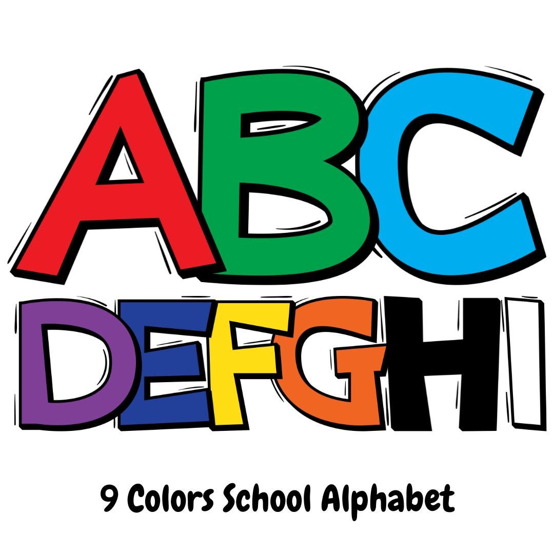Neon Kindergarten Letter Font 9 Colors : Retro, Handwritten, Doodle ...