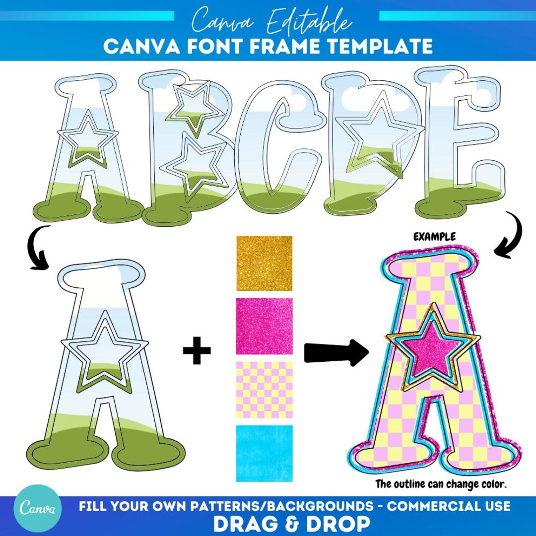 Preppy Star Teacher Canva Frame Template Alphabet | Sublimation ...