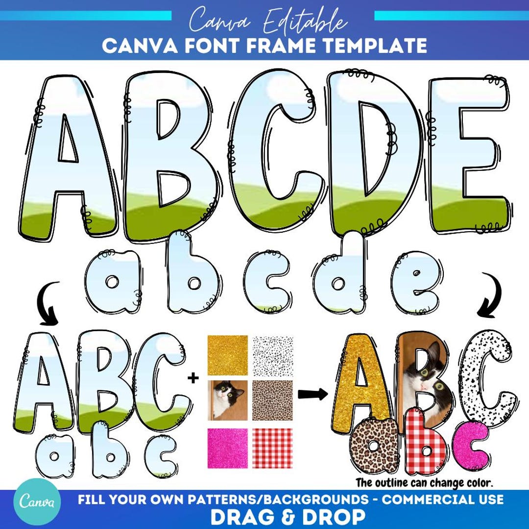 Canva Frame Doodle Alphabet Letters Uppercase, Lowercase and Numbers ...