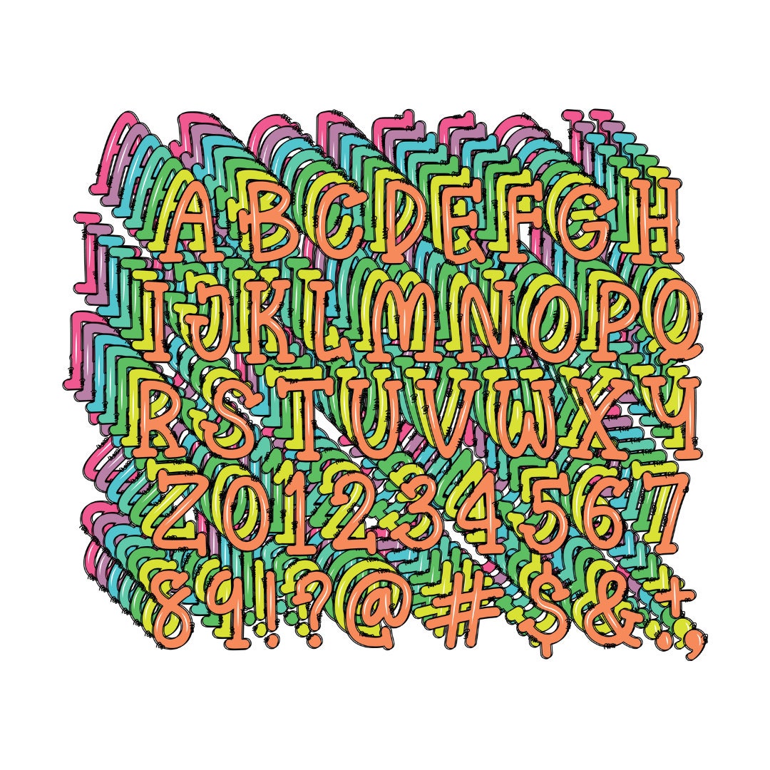 Neon Cute Letters & School Alphabet PNG Bright, Colorful Alpha Set for ...