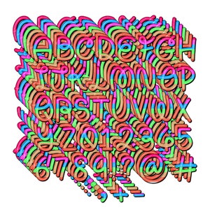 Neon Scribble Alphabet With Checkered Background Png, Custom Scribble ...