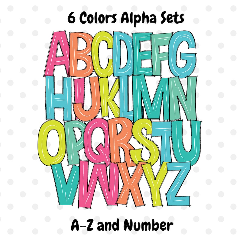 Splash Line Scribble Letters PNG 6 Colors, Bright Doodle Alphabet PNG ...