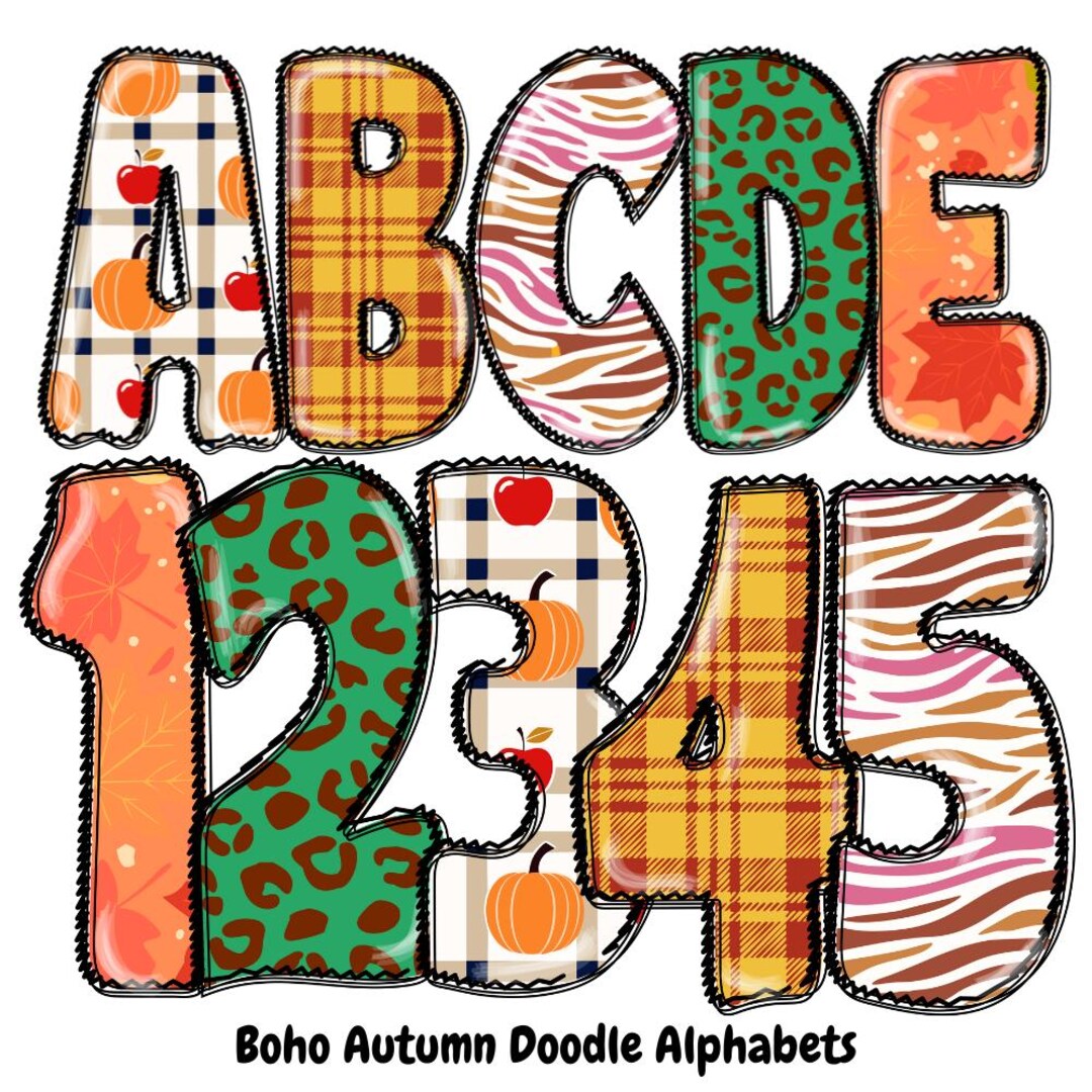 Boho Autumn Doodle Letter Alphabet PNG Bundle | Autumn Doodle Alphabet ...