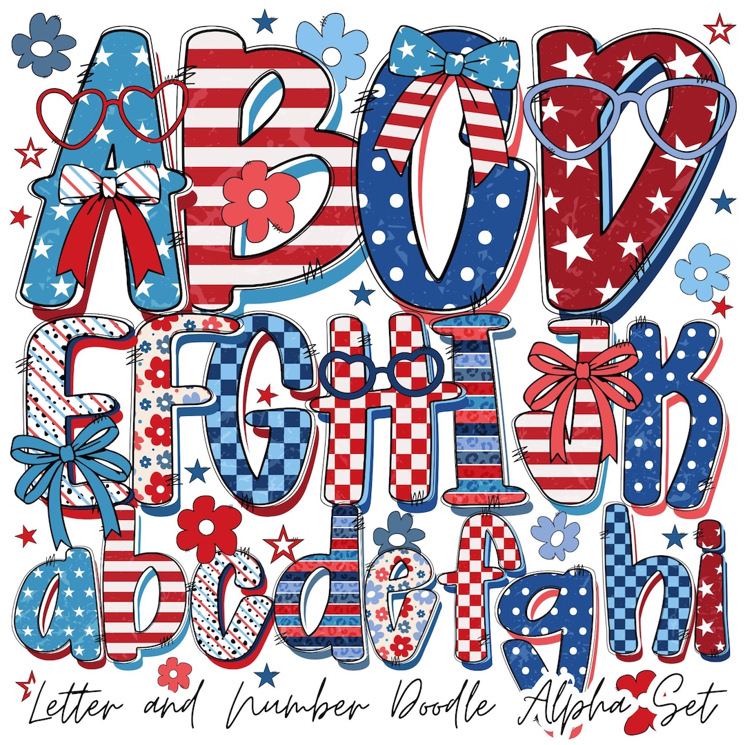 Retro American Flag Doodle Letters | Patriotic American Flag Alphabet ...