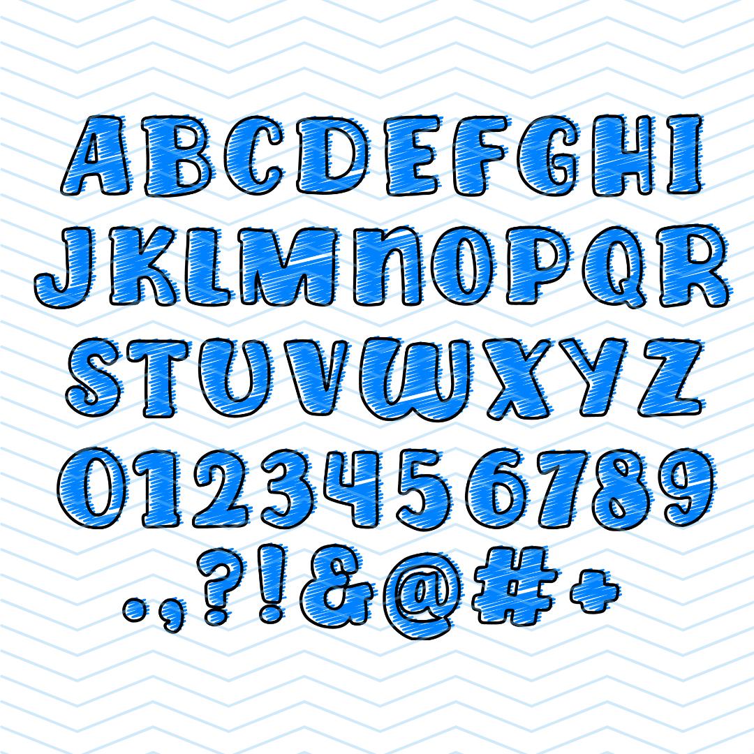 Scribbles Letters and Numbers in 5 Colors PNG Alphabet and Numbers Bold ...