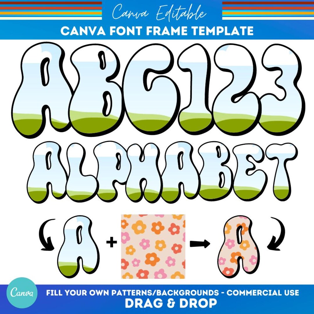 Retro Groovy Canva Doodle Letter Alphabet Frame | Editable Font ...