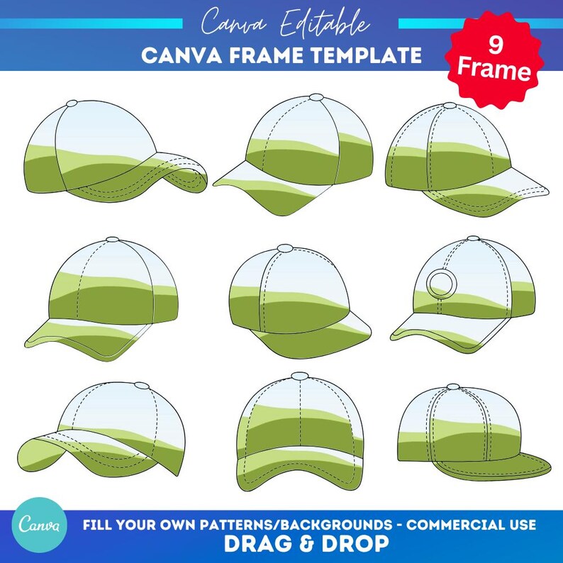 Baseball Cap Template Canva Frame Softball | Canva Template | Drag and ...