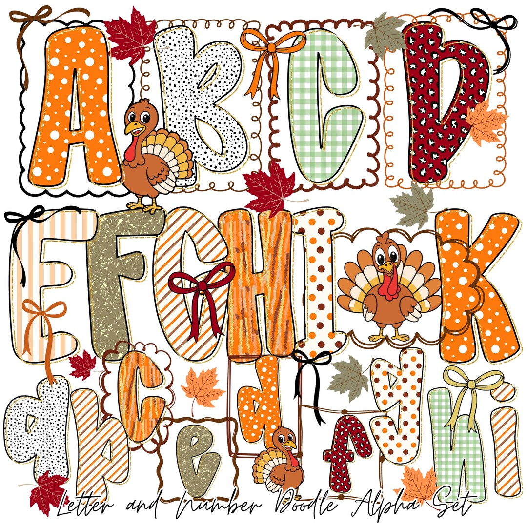 Preppy Thanksgiving Alphabet Png | Fall Letter Png Bundle | Autumn ...