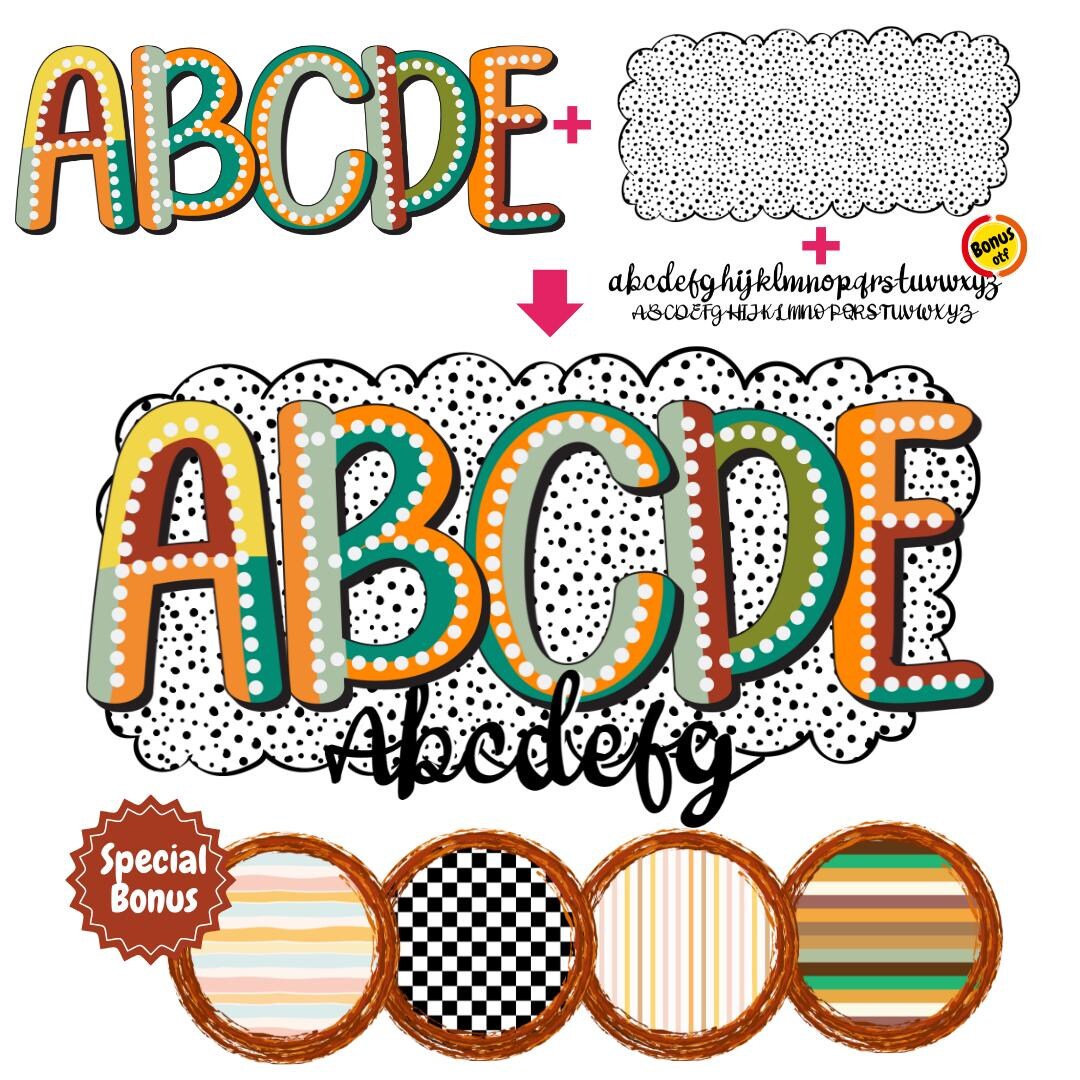 Boho Alphabet With Dalmatian Background: Custom Dalmatian Dot, Circle ...
