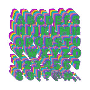 Neon Doodle Letters & School Alphabet PNG Bright, Colorful Alpha Set ...