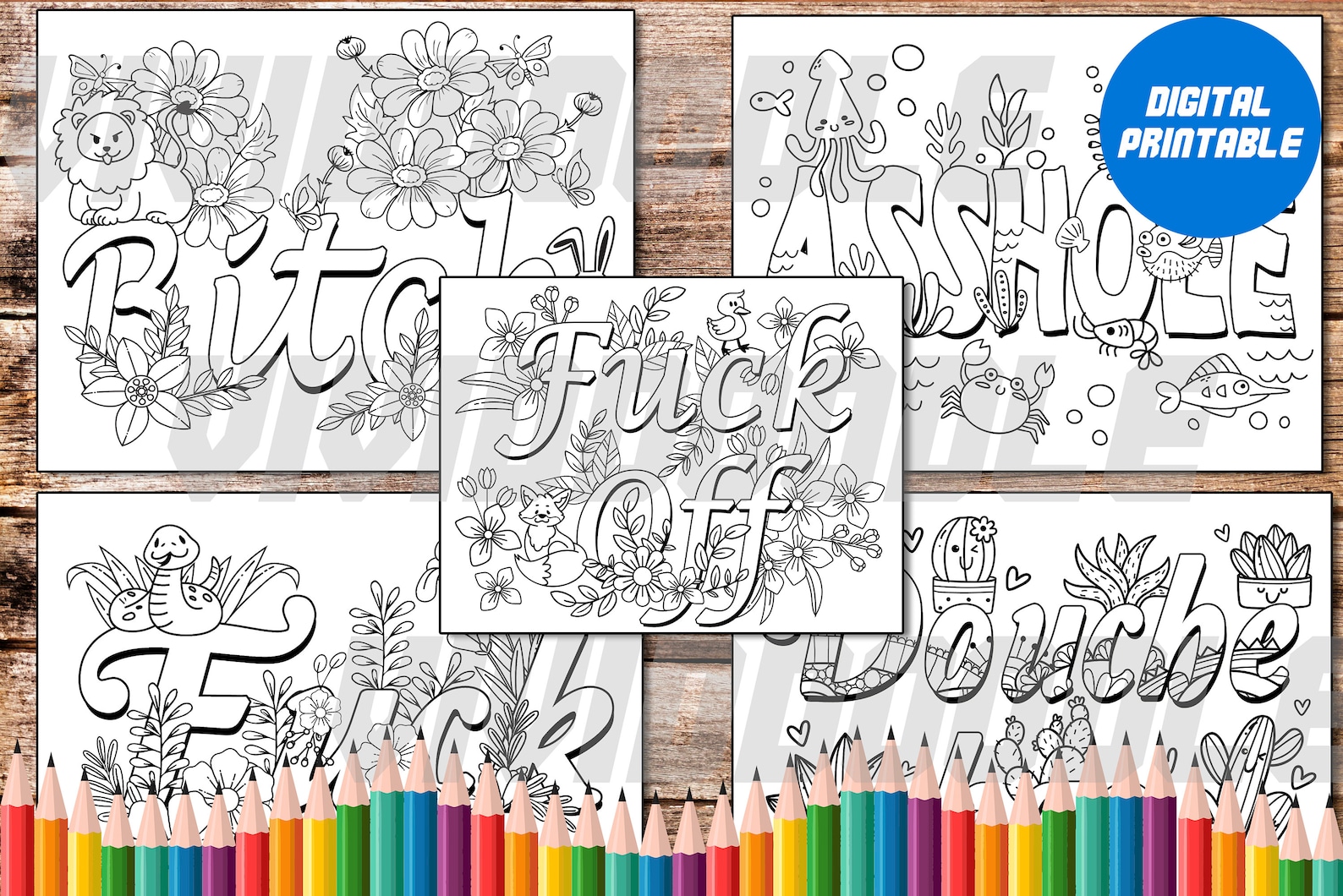 Animal Swear Word Coloring Page Digital Coloring Pages Clip Art Instant ...