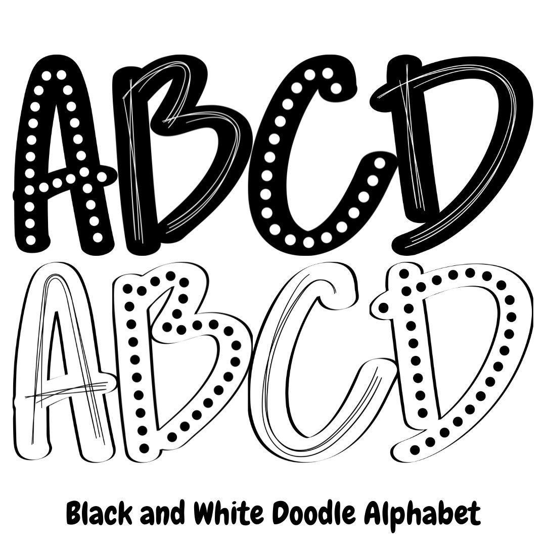 Black & White Dot and Scribble Doodle Alphabet , Letters Bulletin Board ...