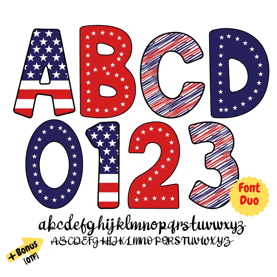 4th of July Png Bundle, Patriotic Alphabet, Doodle Alphabet Png, Bundle ...