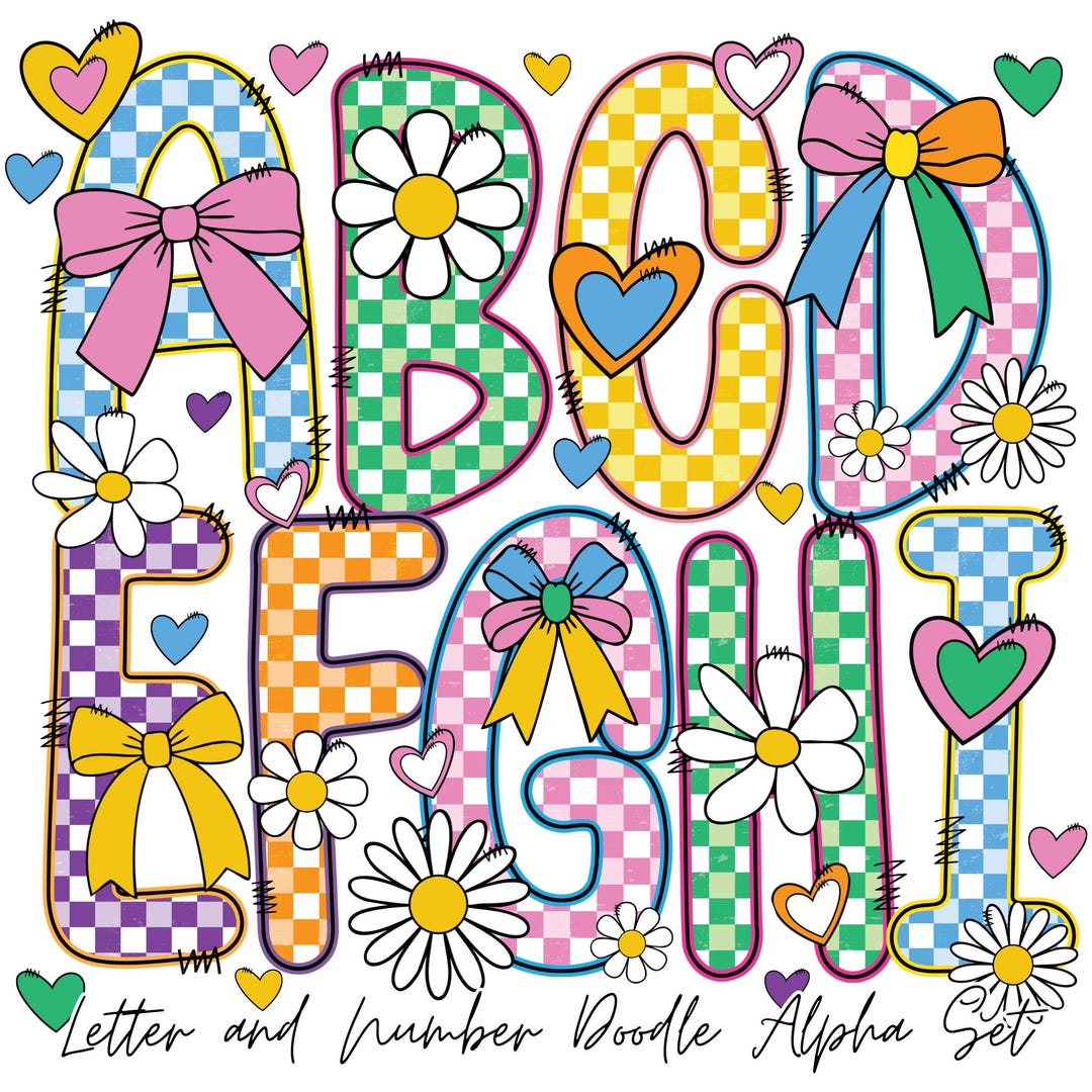 Preppy Checker Teacher Alphabet Letters | Doodle Alpha Font Letter and ...