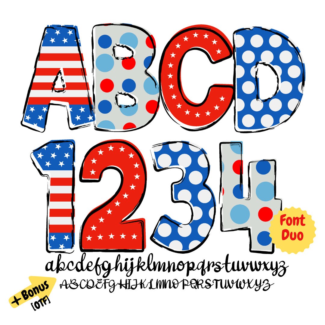 Doodle Usa Alphabet, 4th of July Png Bundle Doodle Alphabet Png, Bundle ...