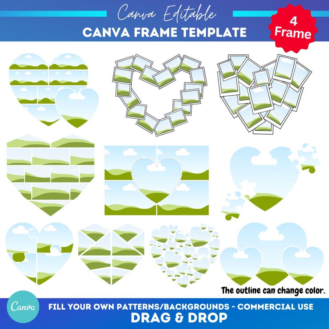 Valentine Canva Frame | Hearts Collage Canva Frame Template | Drag and ...