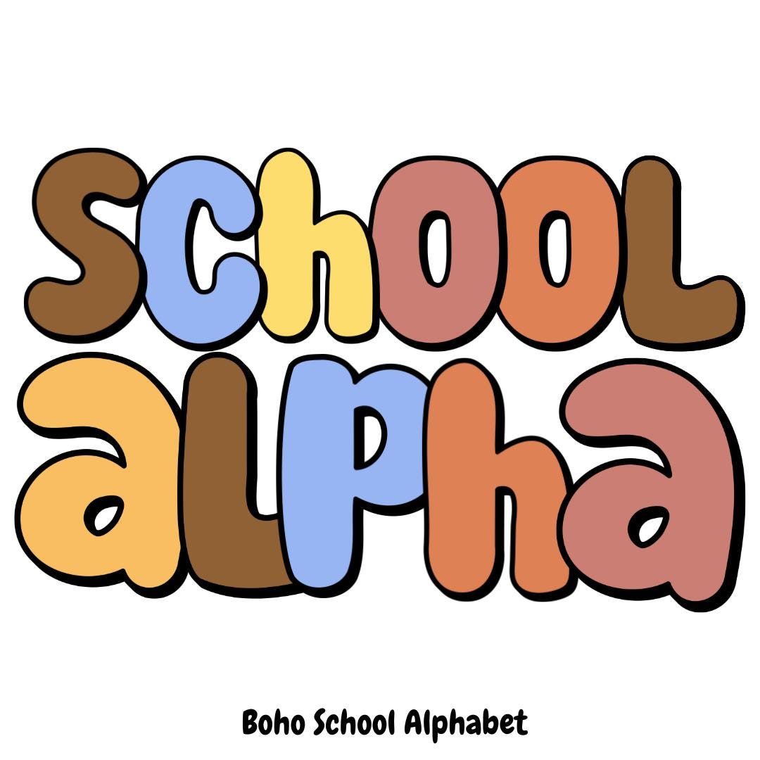 Boho School Alphabet Font | Playful Classroom Alphabet PNG | Uppercase ...