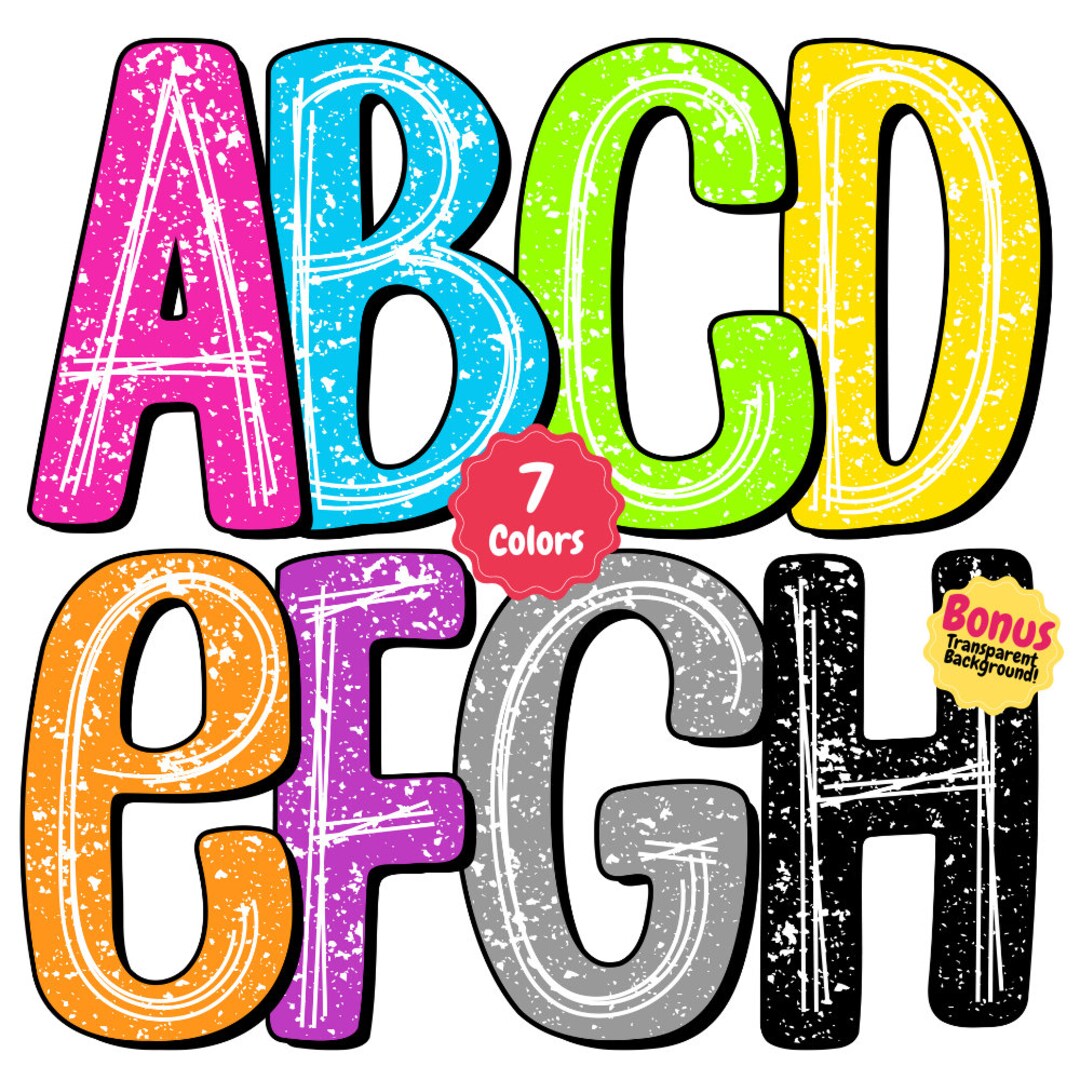 Back to School Neon Grunge Doodle Alphabet & Numbers: Distressed Summer ...