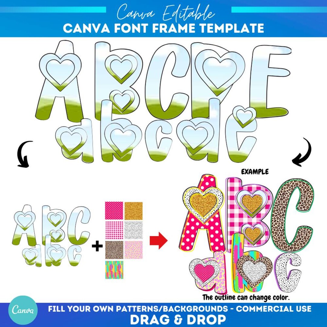 Preppy Heart Teacher Canva Frame Template Alphabet | Sublimation ...