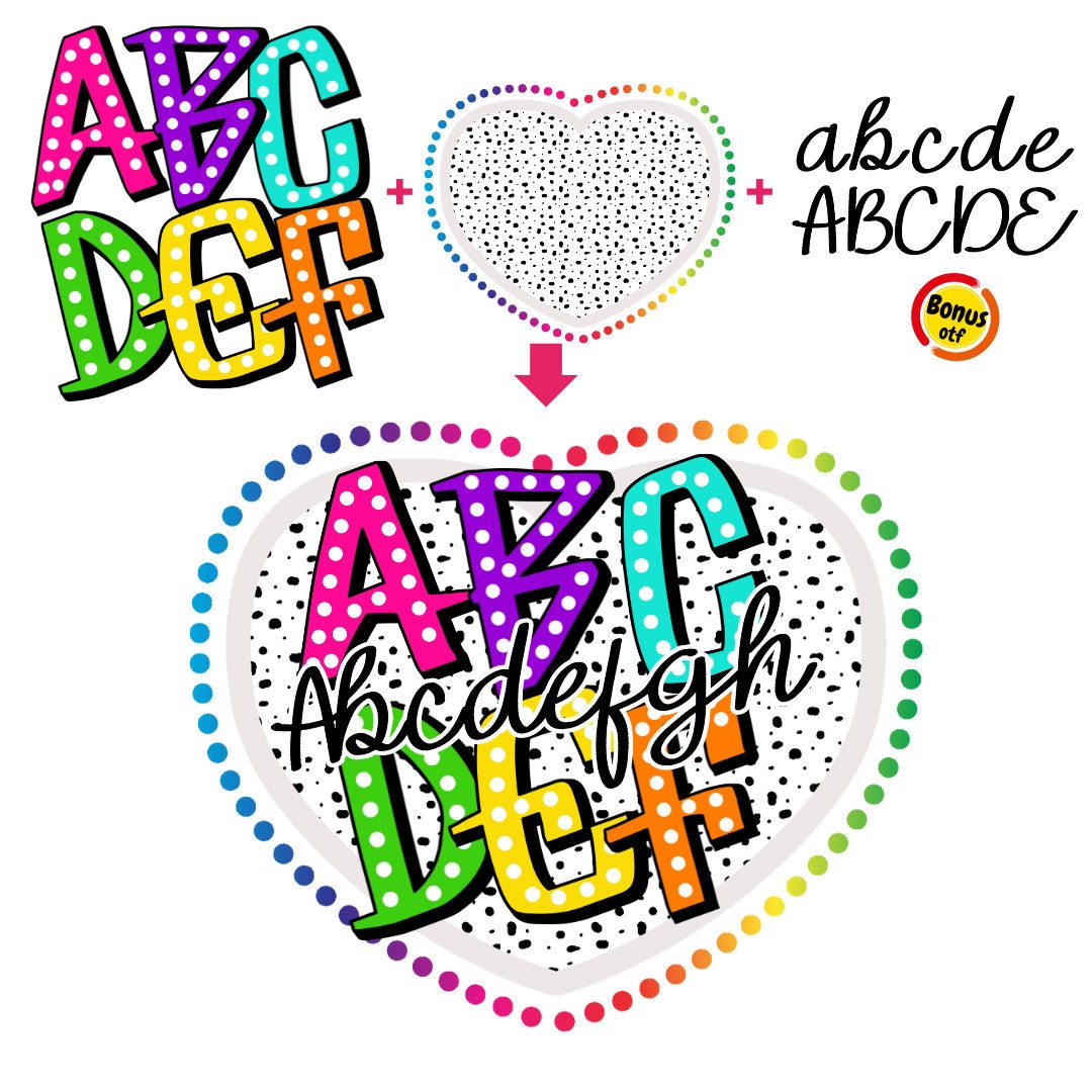 Neon Alphabet Png, Alpha Sets Bundle, Polka Dot Alphabet Png, Doodle ...