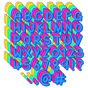 Bright Bubble Balloon Alphabet: Colorful Neon Scribble Letters PNG ...