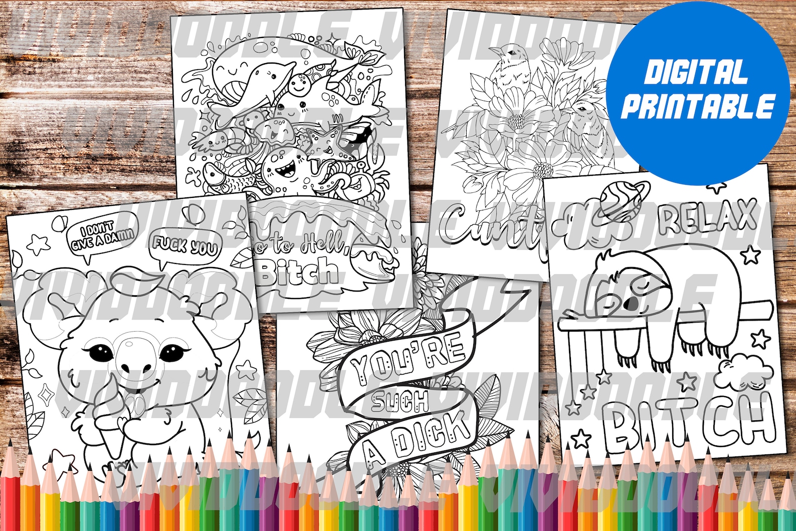 Animal Swear Word Coloring Page Digital Coloring Pages Clip Art Instant ...