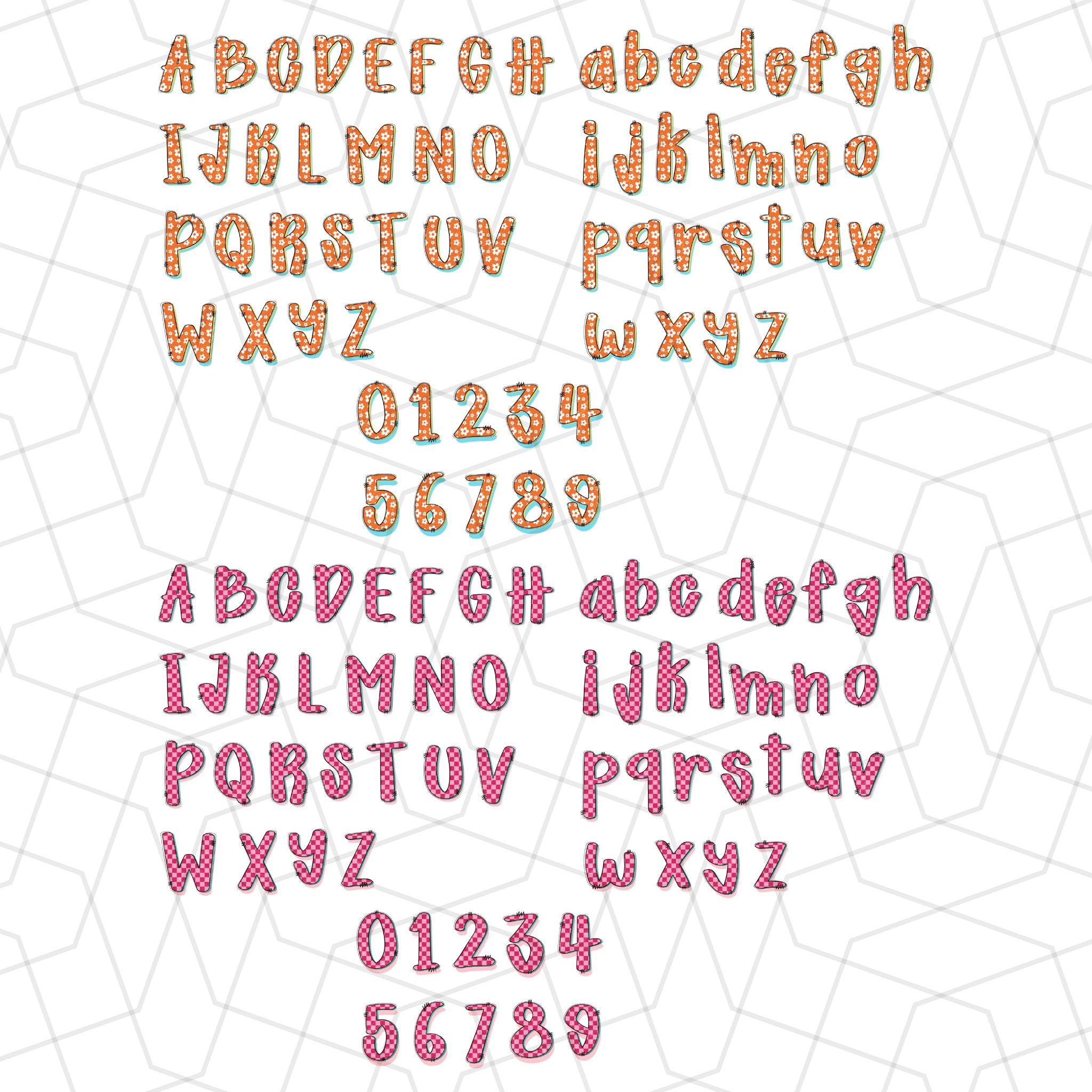 Retro Spring Alphabet Letters | Doodle Alpha Font Letter and Number ...