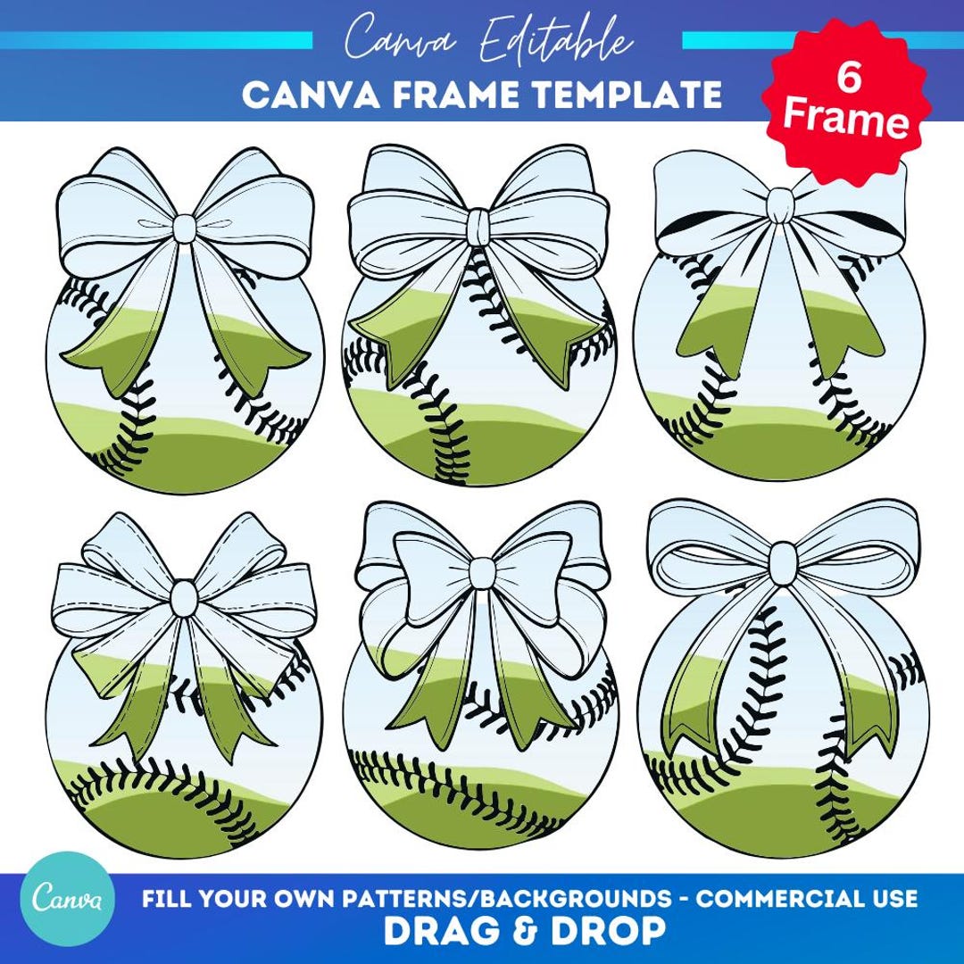 Custom Canva Frame Softball Baseball Coquette Bow Template | Canva ...