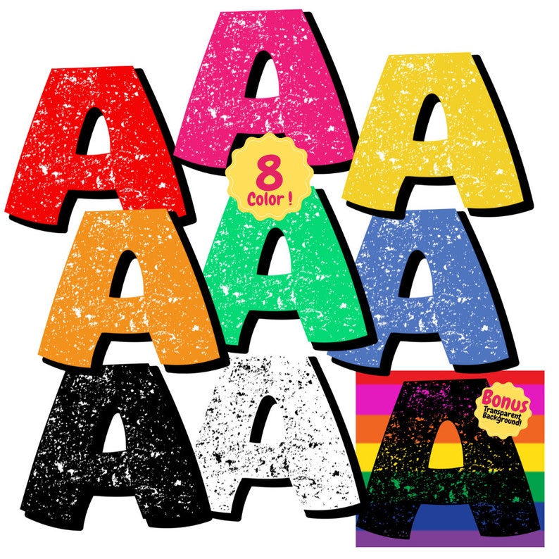 Neon Groovy Letters Png: Retro, Bold, Grunge, Distressed, Hand-drawn ...