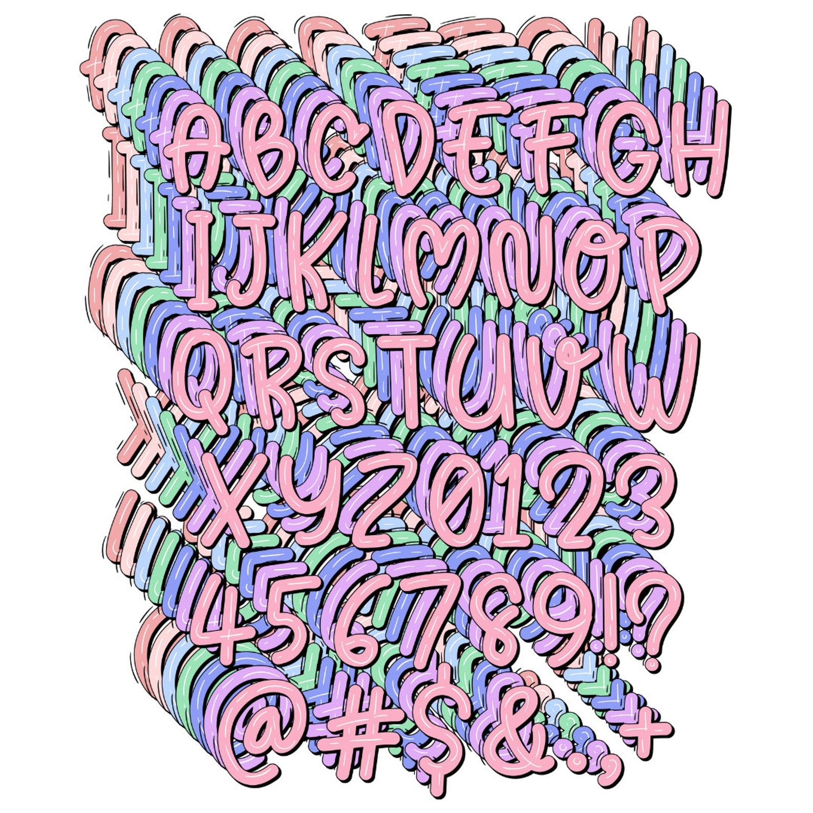 Kawaii Pastel Scribble Doodle Alphabet Set: Handwritten, Colorful ...