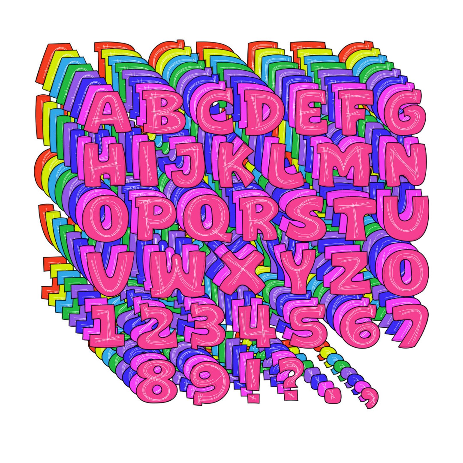 Colorful Bold Scribble Alphabet Png, Doodle Alphabet Bundle Png, Bright ...