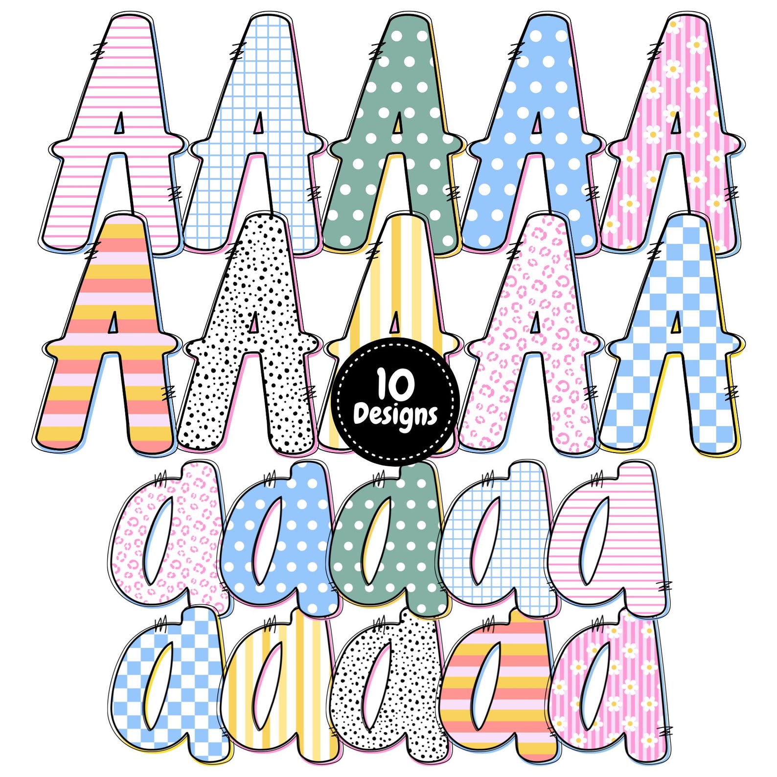 Retro Preppy Floral Teacher Alphabet | Doodle Alpha Font Letter and ...
