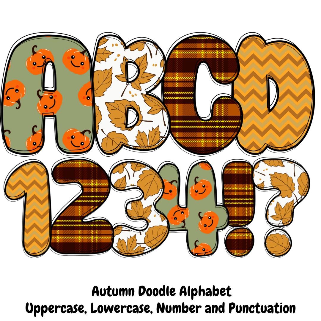 Thanksgiving Doodle Alphabet | Autumn Png Alphabet | Thanksgiving Font ...