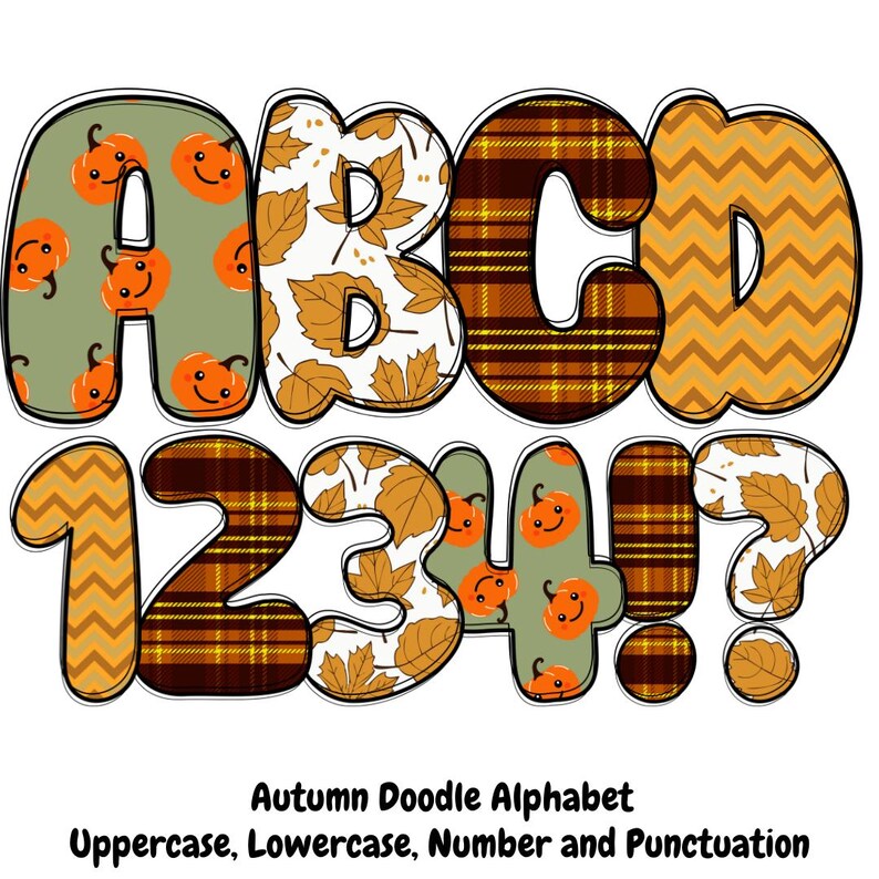 Thanksgiving Doodle Alphabet | Autumn Png Alphabet | Thanksgiving Font ...