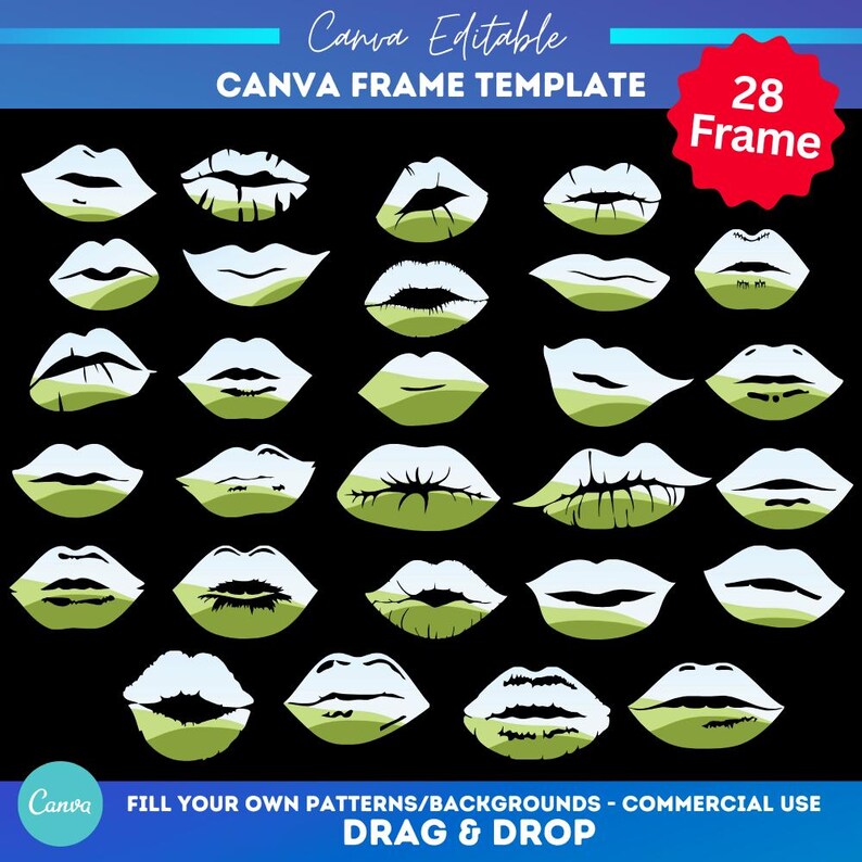 Lips Mouth Canva Frame | Lipstick Canva Shapes | Fill Your Own Custom ...