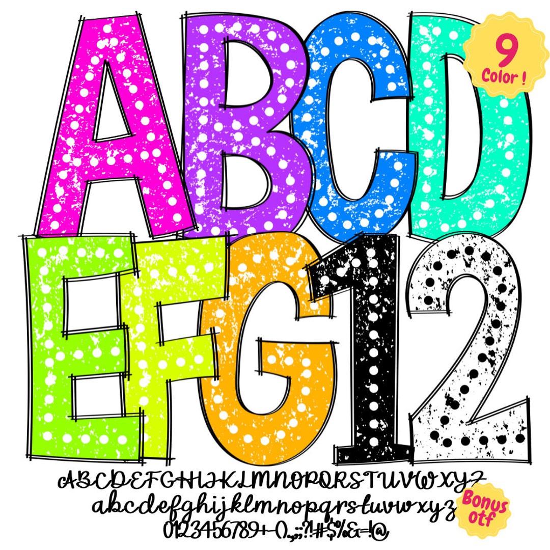 Neon Dalmatian Dot Letters Png: Retro, Bold, Grunge, Distressed, Hand ...
