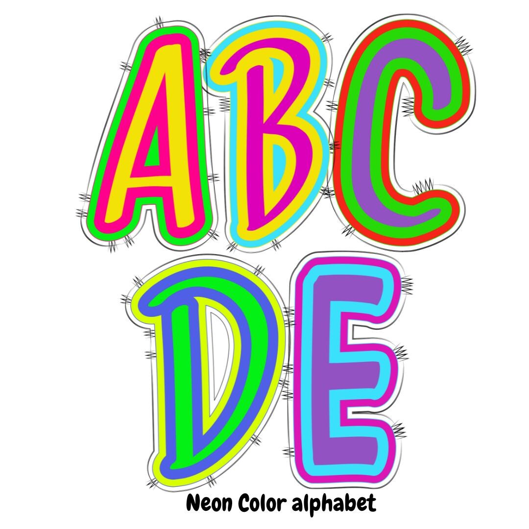 Vivid Neon Bulletin Board Doodle Letters Back to School: Kindergarten ...