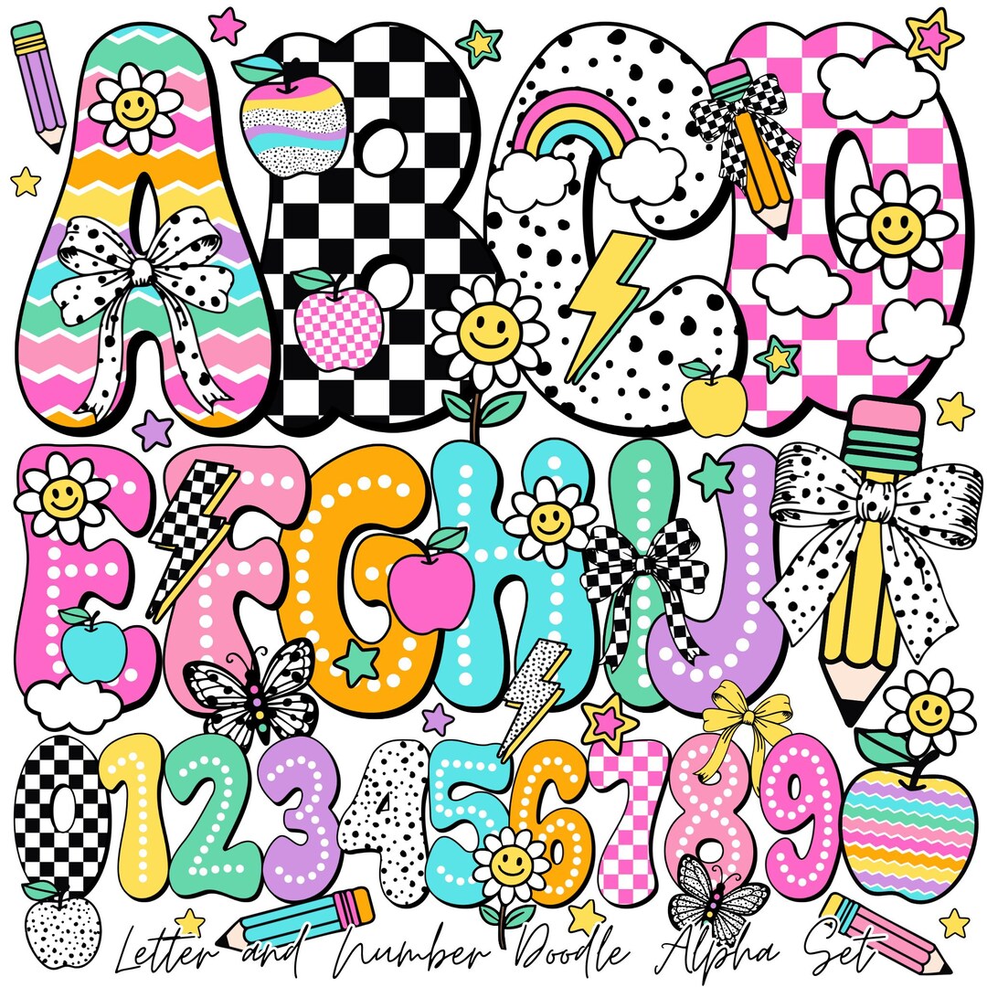 Preppy Dotted Back to School Teacher Alphabet | Doodle Alpha Font ...