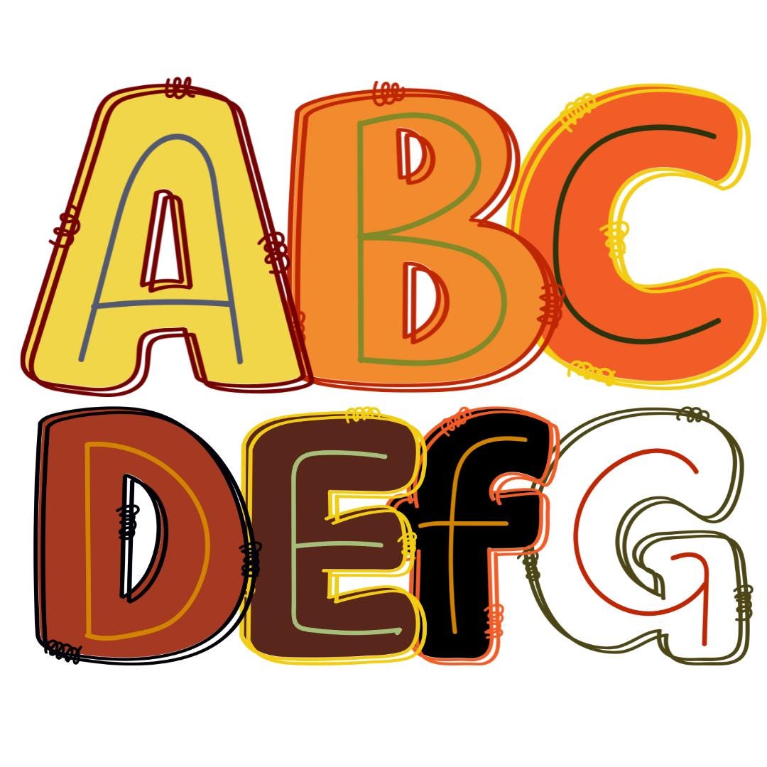 Scribble Autumn Doodle Alphabet Png, Custom Thanksgiving Alphabet Png ...