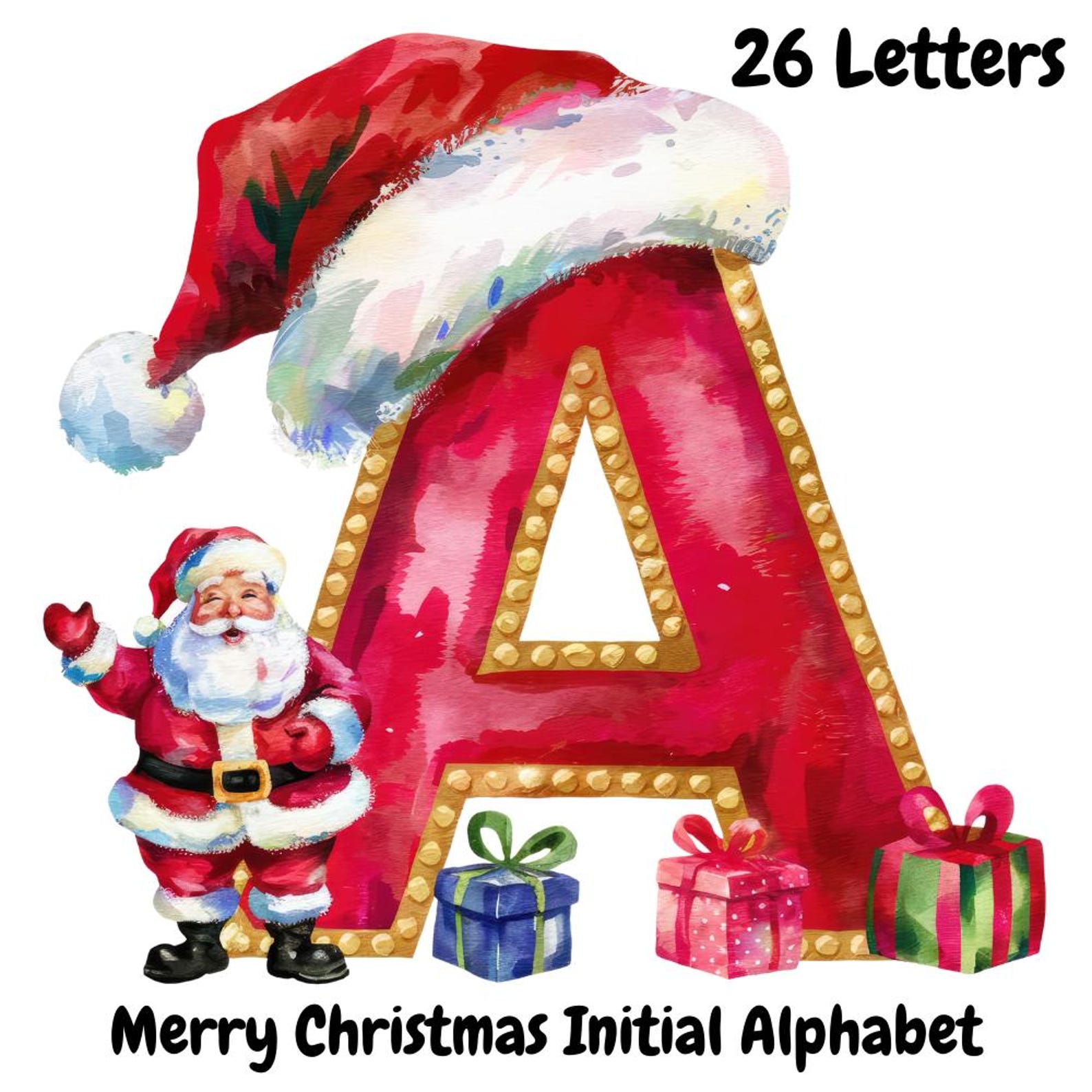 Santa Alphabet Watercolor Santa Alphabet Letters Christmas Alphabet Png ...